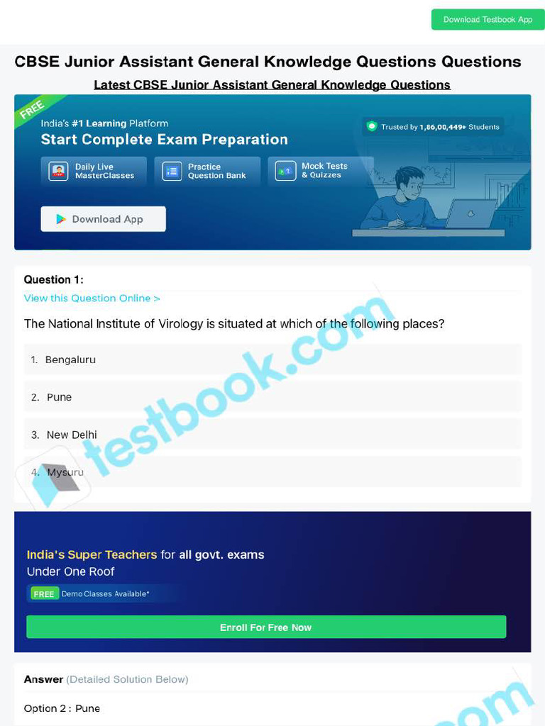 Cbse Junior Assistant General Knowledge Questions ...