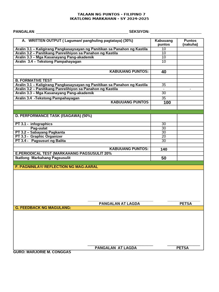 3rd Talaan NG Puntos | PDF