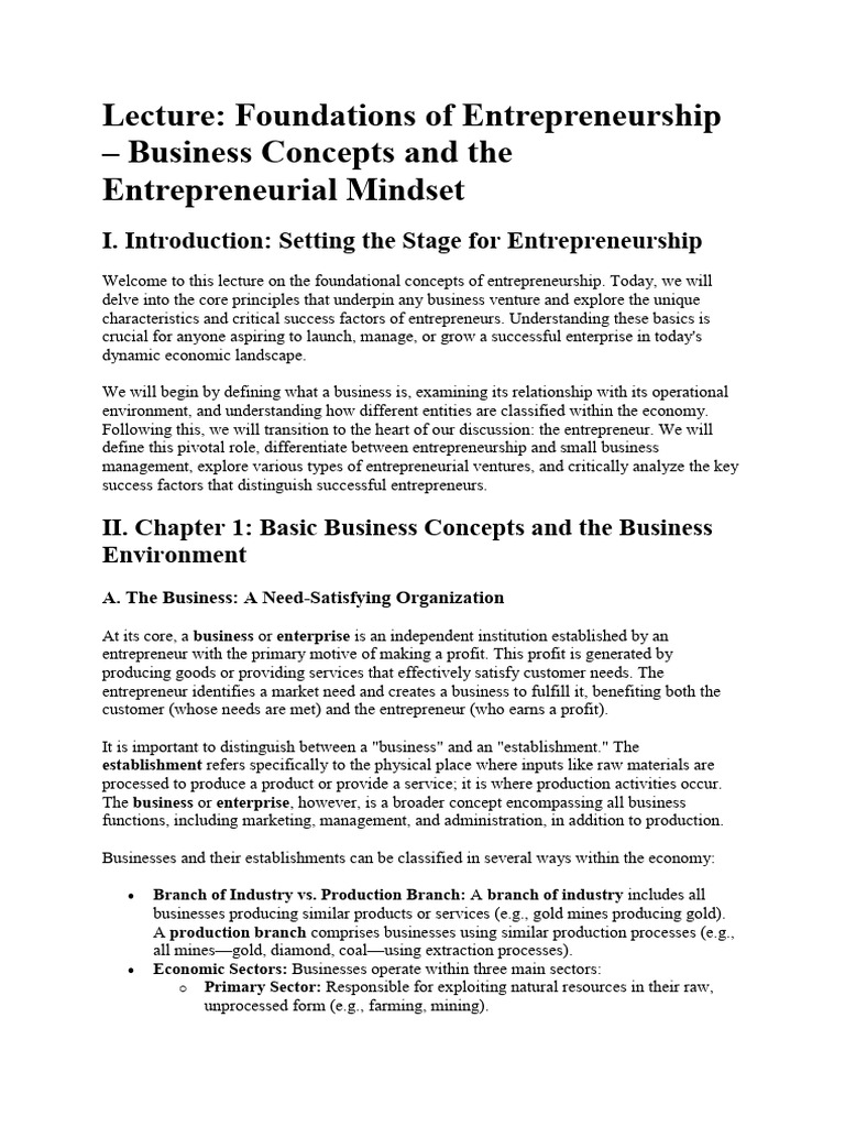 Foundations of Entrepreneurship Concepts | PDF | Entrepreneurship ...