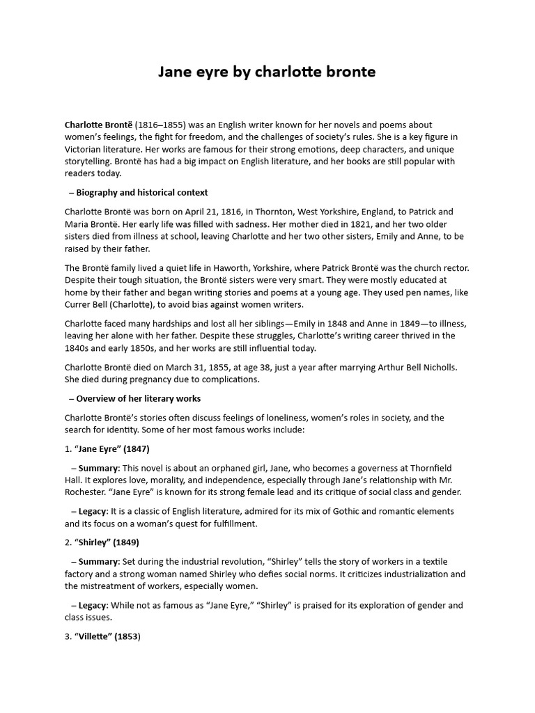 Charlotte Brontë's Jane Eyre Overview | PDF | Jane Eyre | Charlotte Brontë