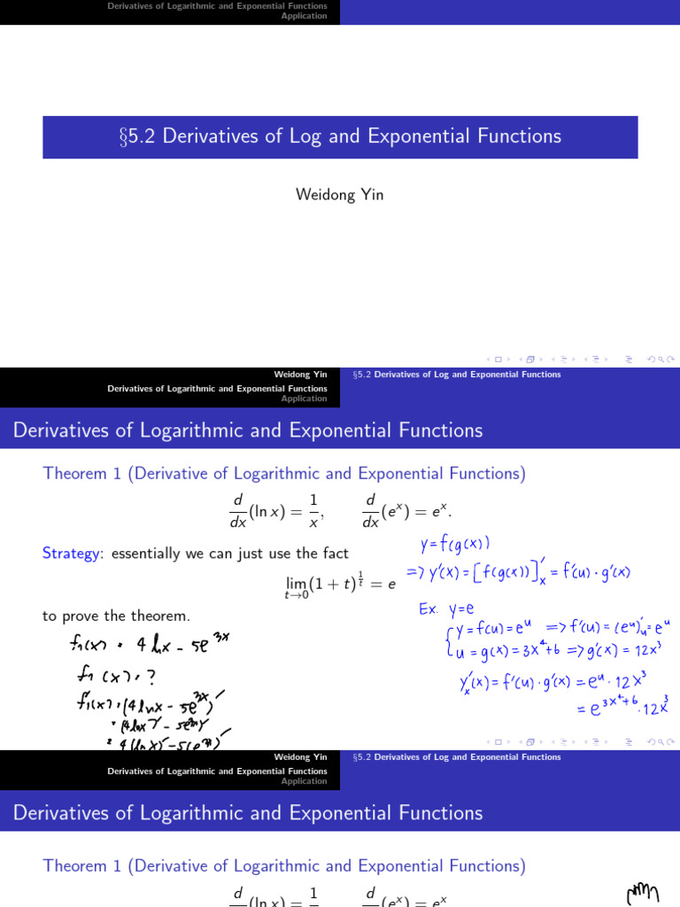 Sec5.2 Derivative of Log and Exponential Functions | PDF | Logarithm ...
