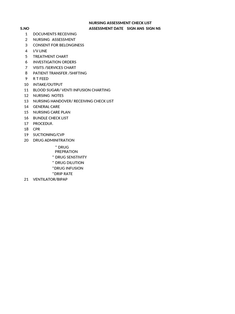 Nursing Assessment Chart | PDF