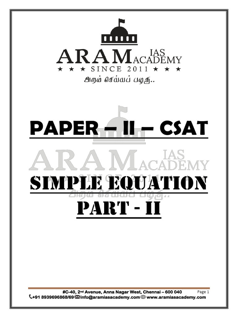 03 SIMPLE EQUATION - PART - II - Q alone Final | PDF | Mathematics