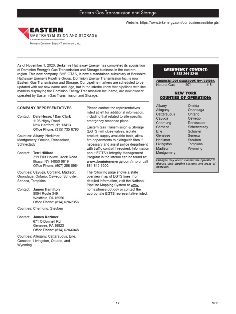 NY - Eastern Gas Transmission and Storage | PDF | Gases
