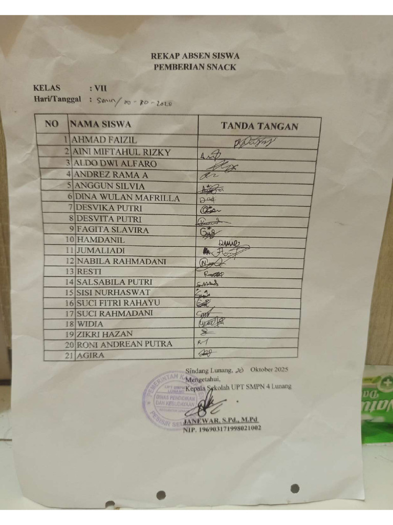 Absen Snack 20 Oktober (3) | PDF