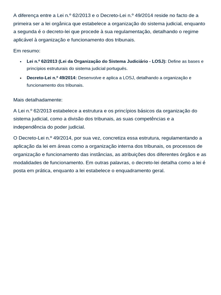 Diferenças entre Lei 62/2013 e Decreto-Lei 49/2014 | PDF