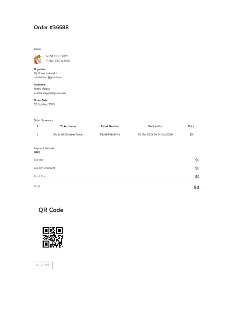 Order #36688: QR Code | PDF