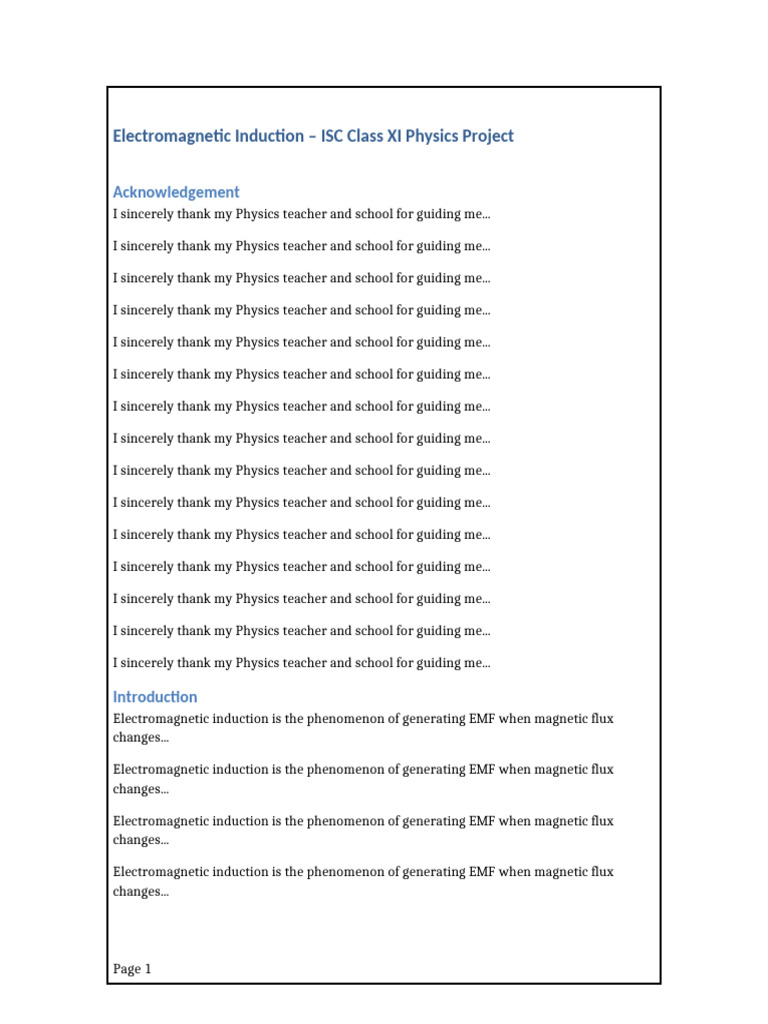 ISC Electromagnetic Induction Project Bordered | PDF | Electromagnetic ...