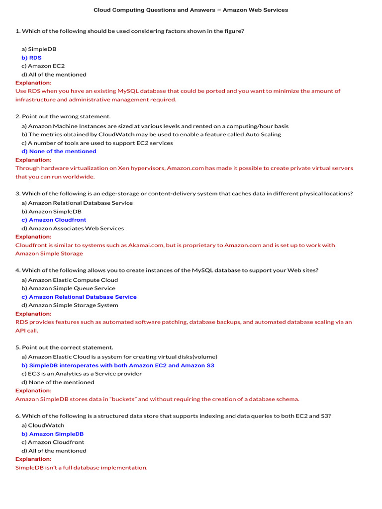 Cloud Computing Questions and Answers - Amazon Web Services | PDF ...