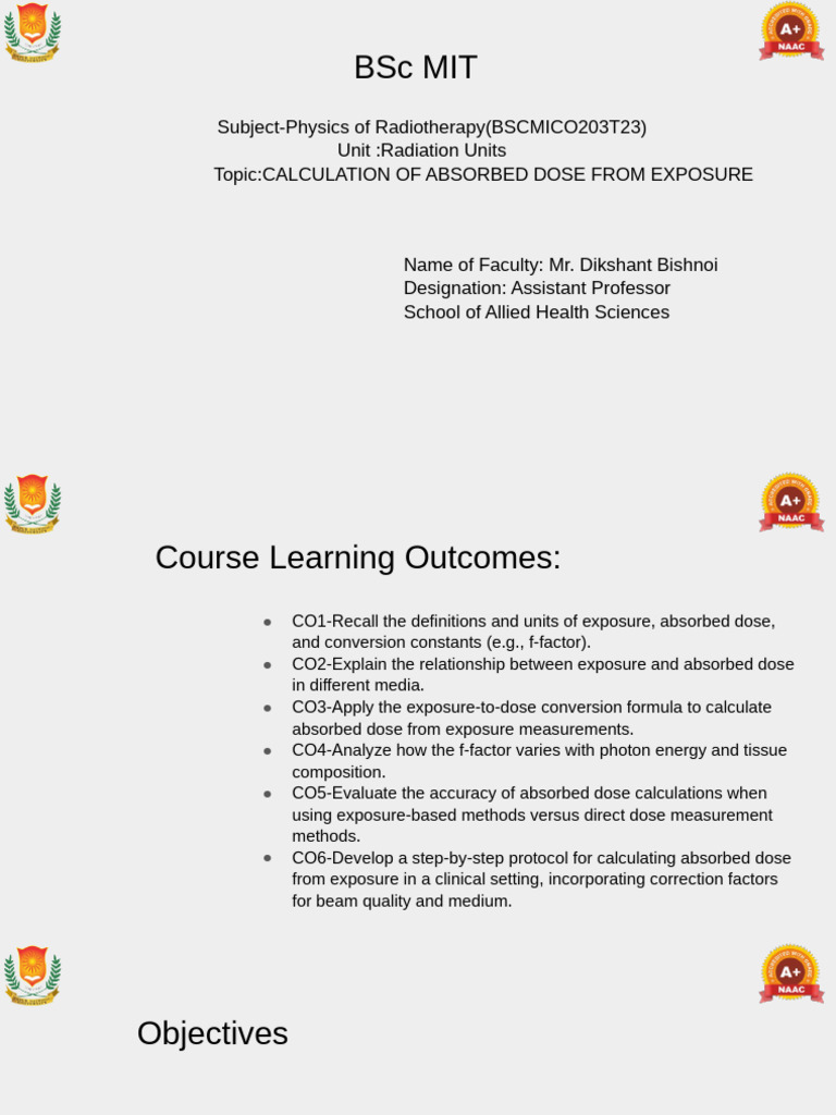 Calculation of Absorbed Dose From Exposure | PDF | Absorbed Dose ...