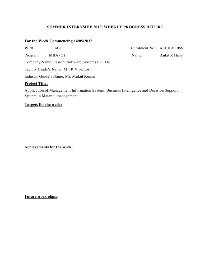Format For WPR | PDF | Information Technology | Systems Engineering