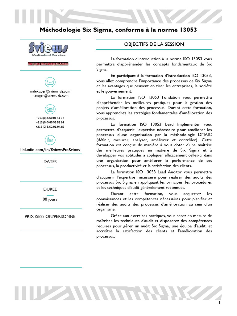 Formation Six Sigma ISO 13053 en 8 jours | PDF | Six Sigma | Audit