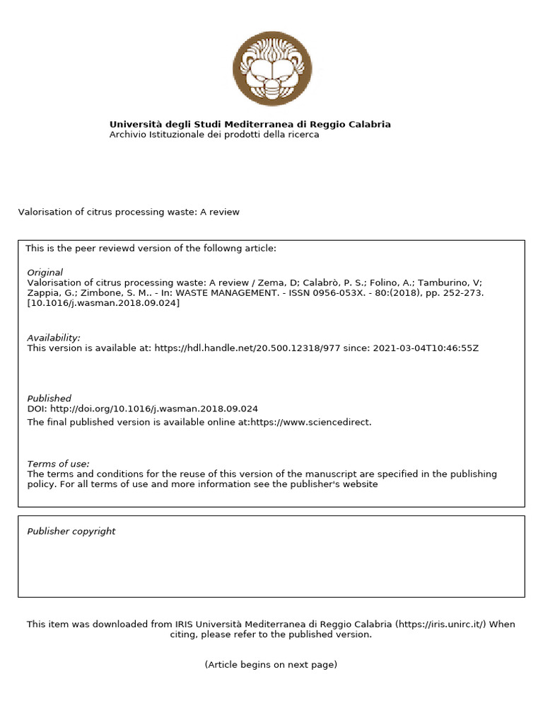 Citrus Waste Valorisation Review | PDF | Soil | Compost