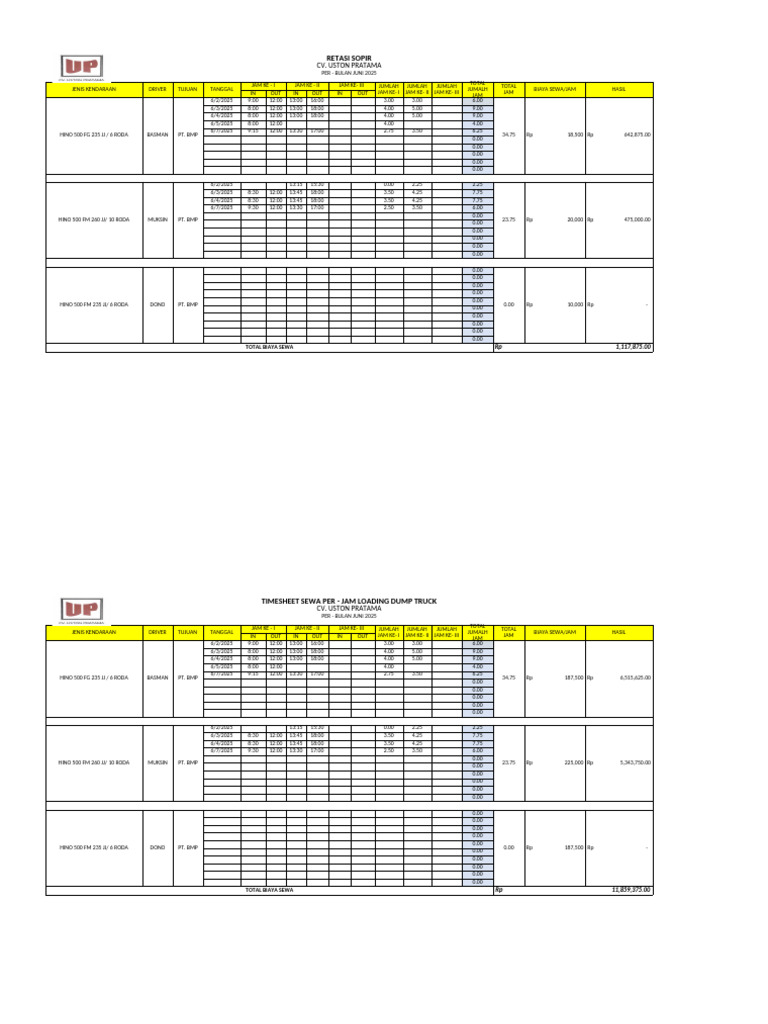 Time Sheet Bmp Bulan Juni | PDF