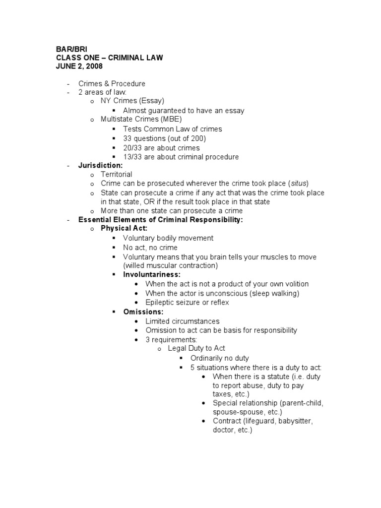 BarBri - Class 01 | PDF | Manslaughter | Murder