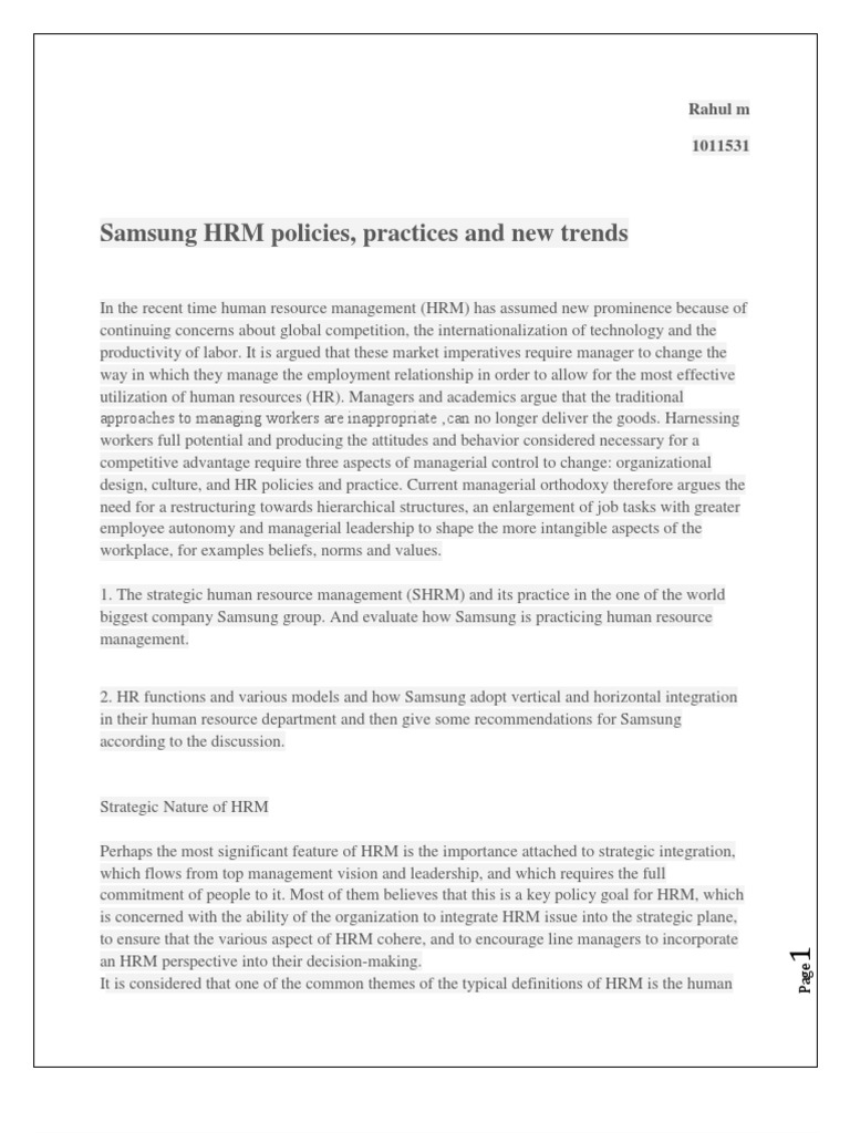 Samsung HRM Policies and Practices | PDF | Human Resource Management ...
