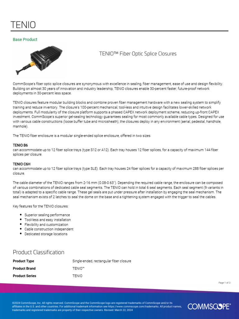 TENIO Fiber Optic Splice Closures | PDF | Optical Fiber