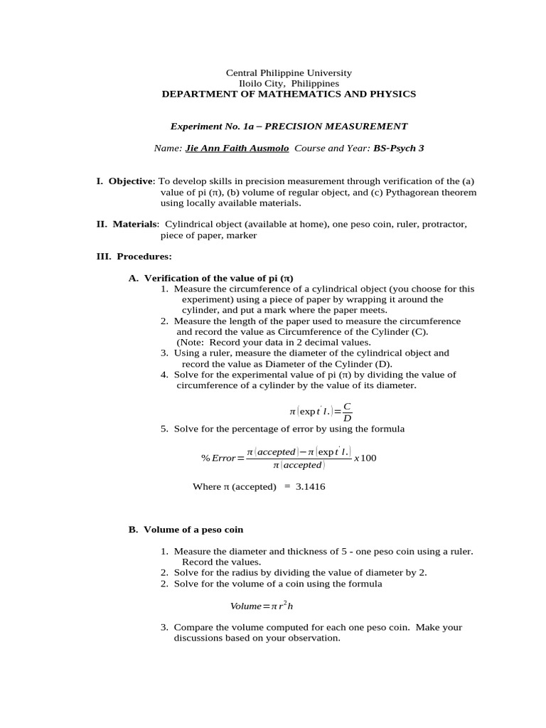 Precision Measurement Experiment Guide | PDF | Pi | Mathematics