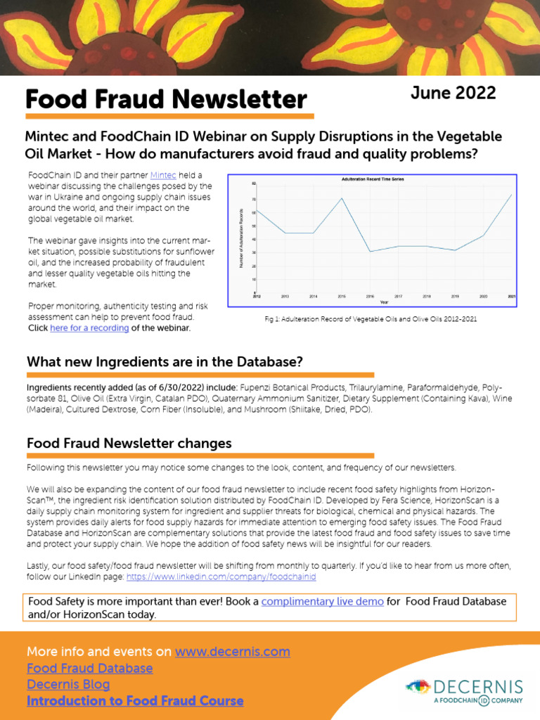 Food Fraud Newsletter - June 2022 Update | PDF | Honey | Olive Oil