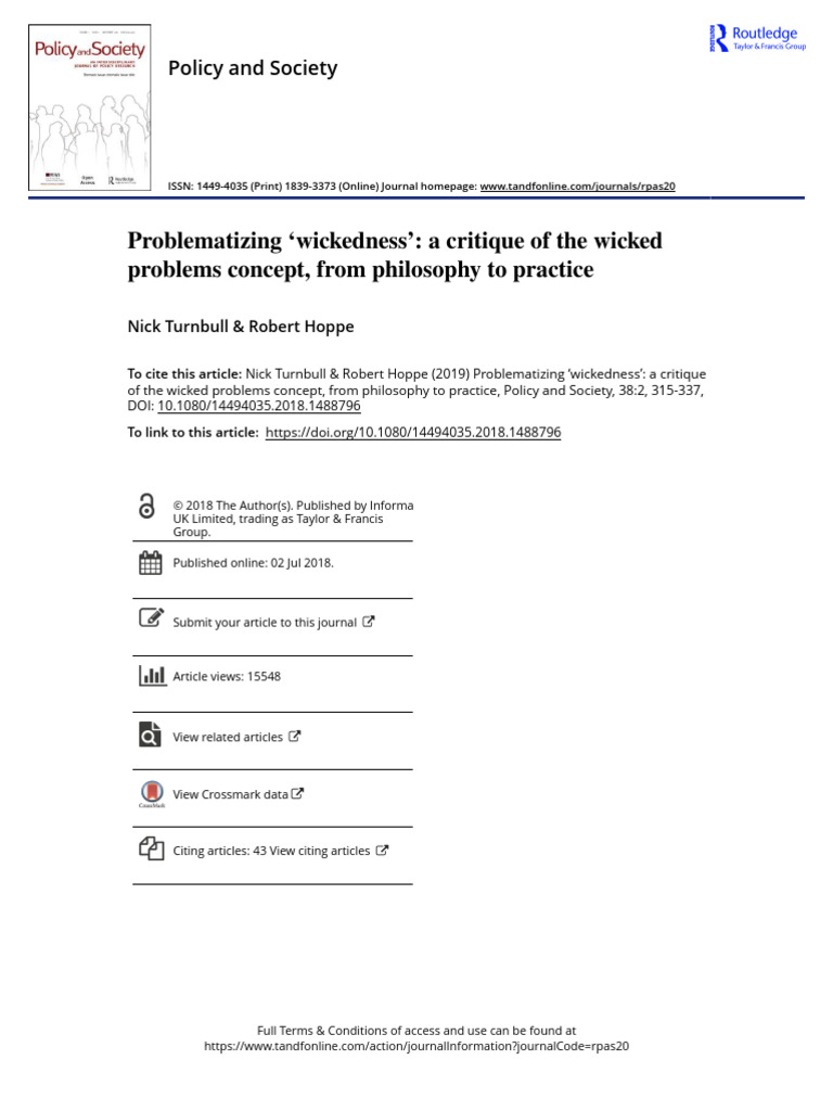 Problematizing Wickedness a Critique of the Wicked Problems Concept ...