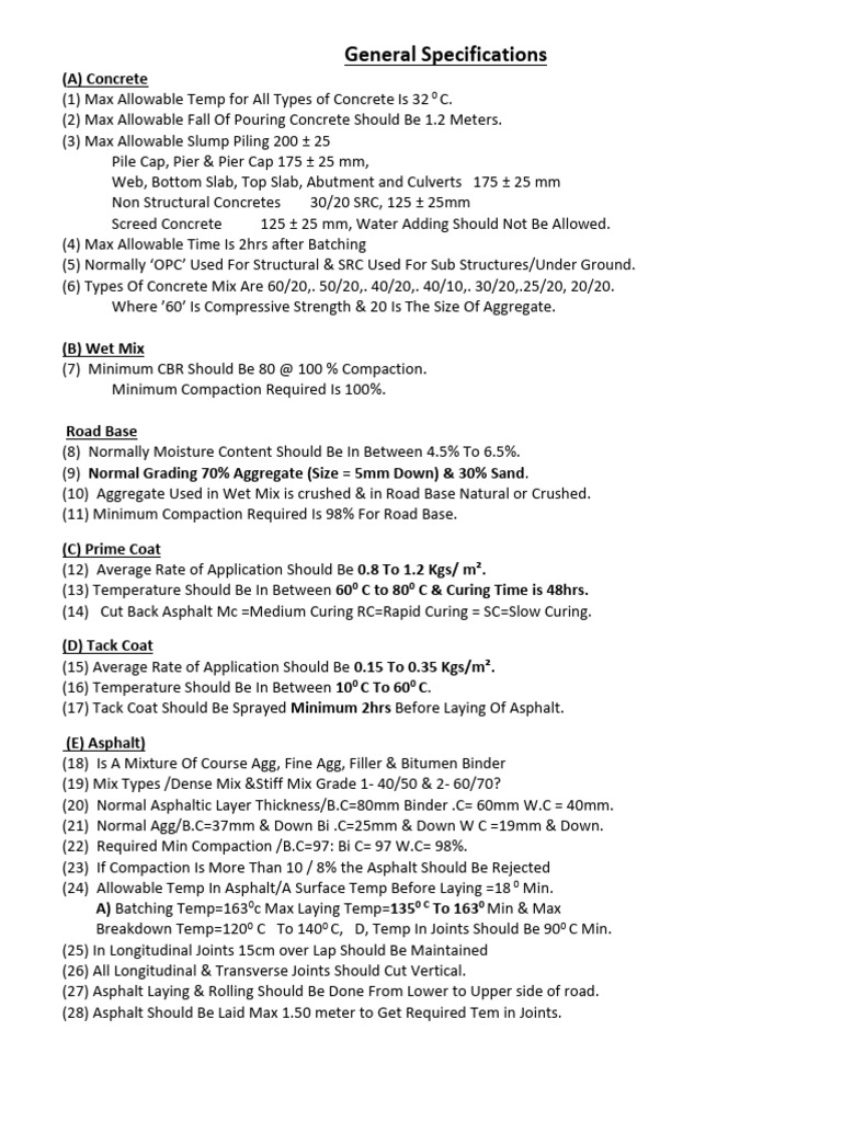 Concrete and Asphalt Specifications Guide | PDF | Concrete | Road