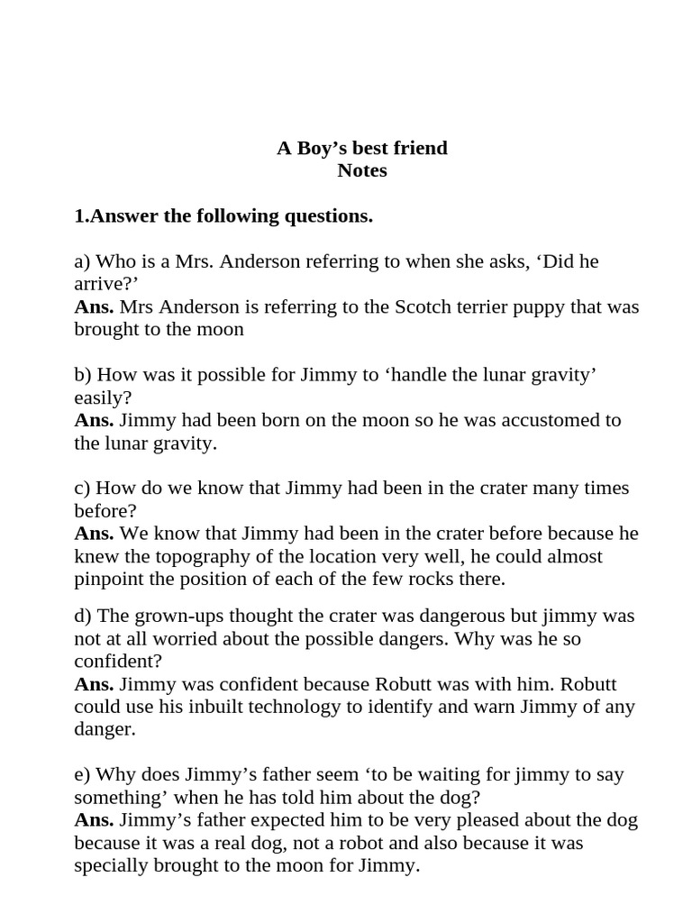 Sem II-lesson Notes- A Boy's Best Friend | PDF | Moon