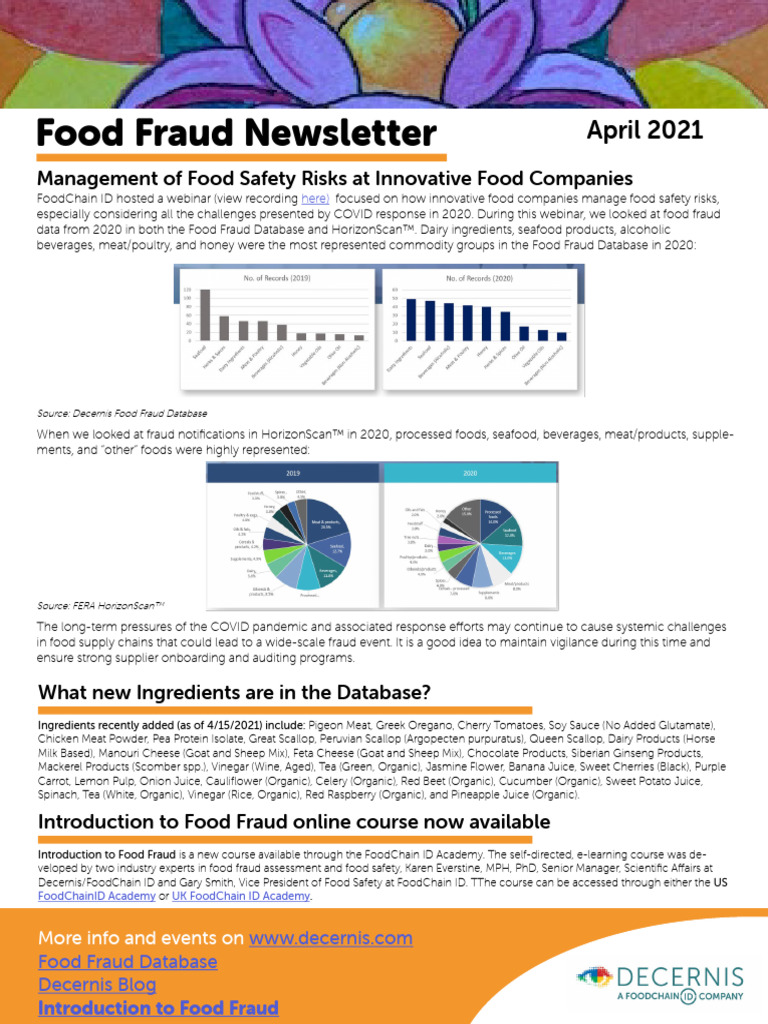 Food Fraud Database Newsletter 2021 04 | PDF | Foods | Cuisine