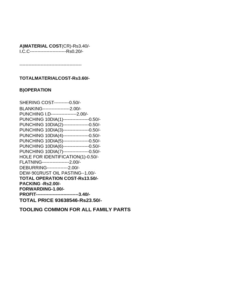 Cost Breakdown for Manufacturing Parts | PDF | Metalworking