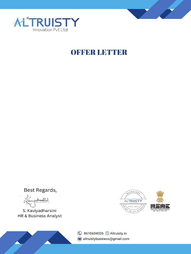 Altruisty Offer Letter Rajak M | PDF