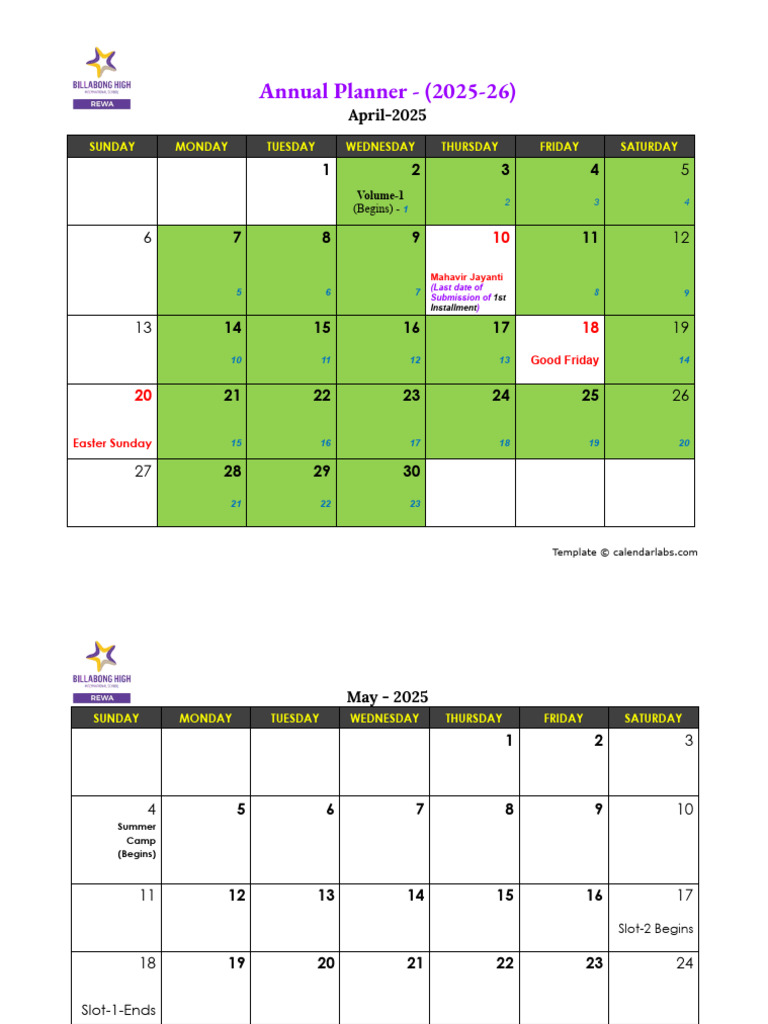 2025-26 Annual Planner Template | PDF | Religious Holidays | Observances