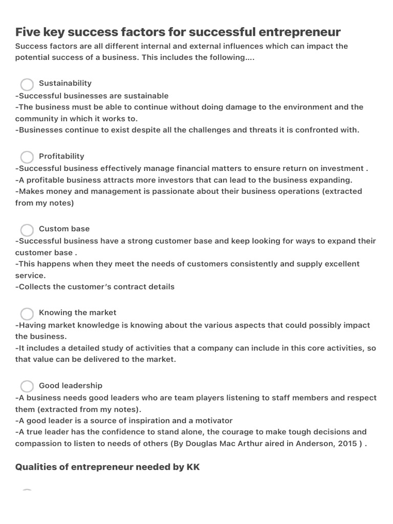 Five Key Success Factors for Successful Entrepreneur | PDF ...