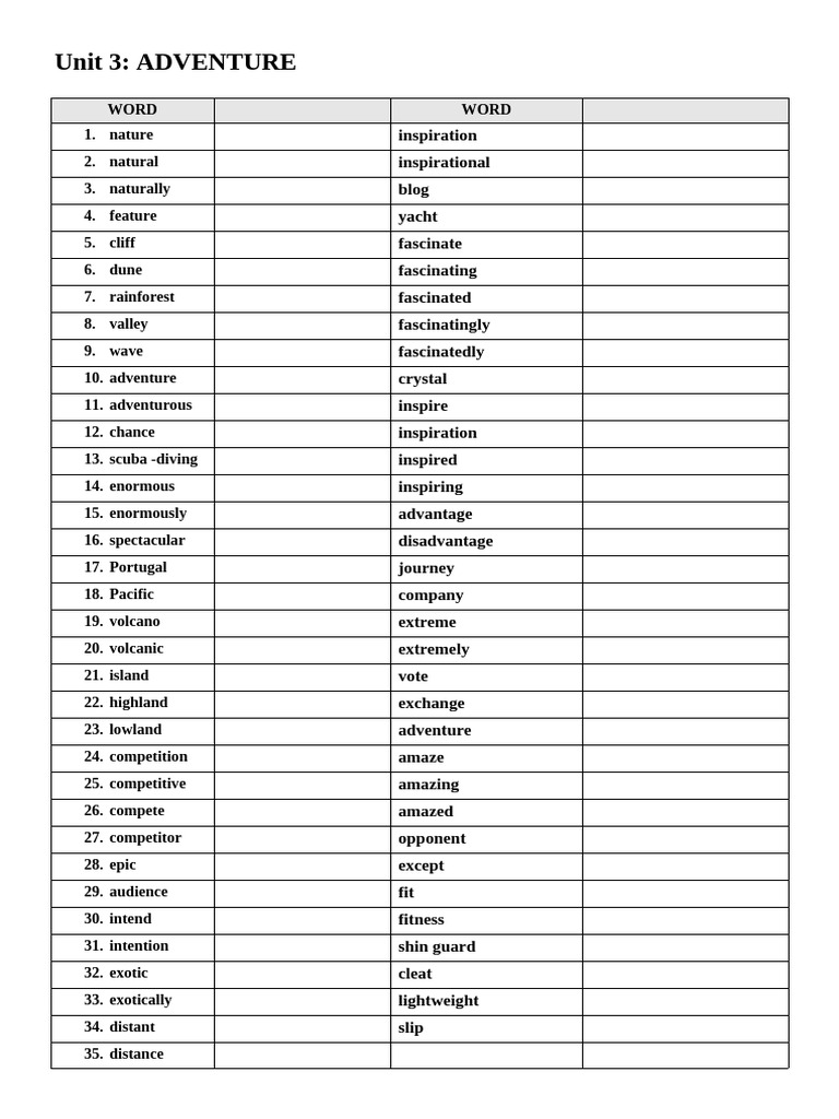 Adventure Vocabulary and Phrases Guide | PDF