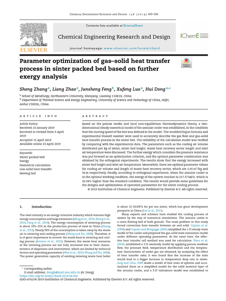 Parameter Optimization of Gas Solid Heat Transfer PR 2019 Chemical ...
