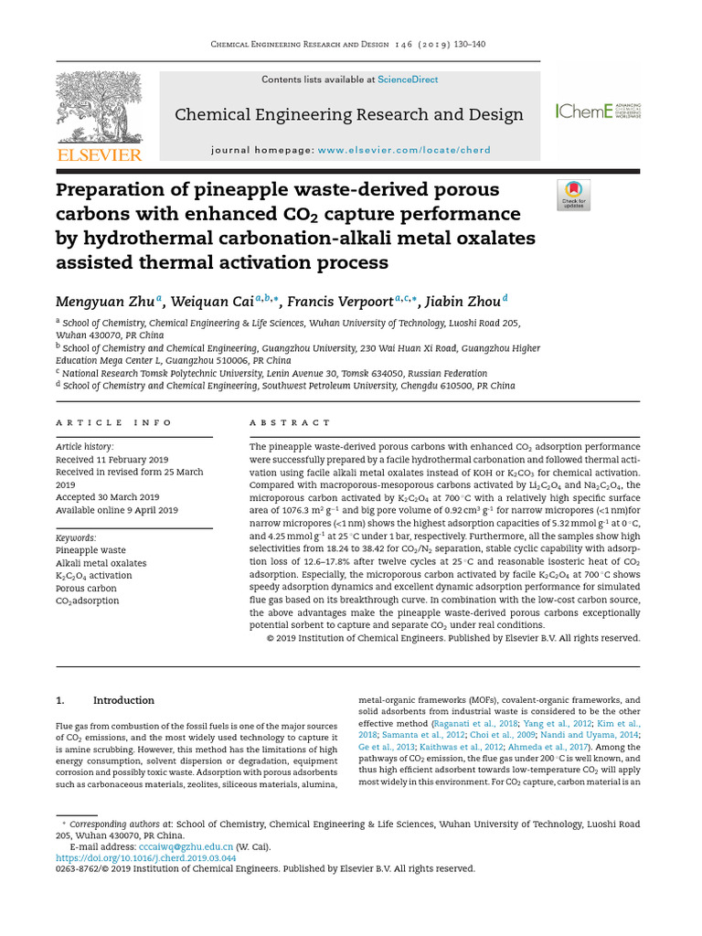 Preparation of Pineapple Waste Derived Porous Carbons With 2019 ...