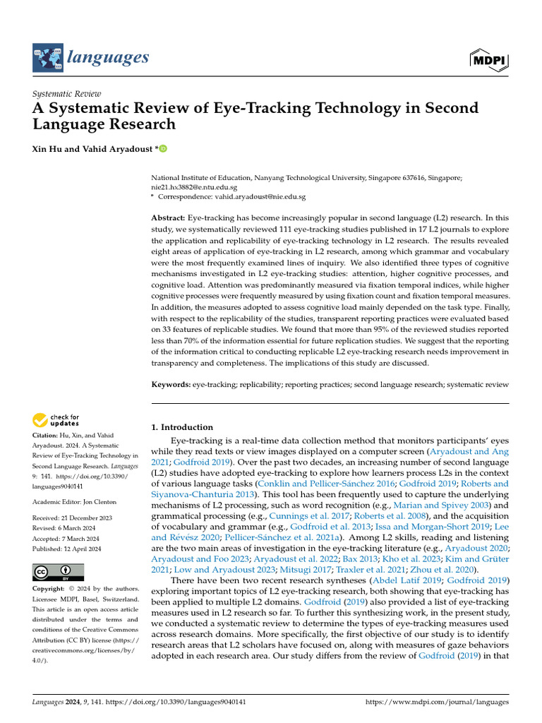 ASystematic Review of Eye-Tracking Technology in Second Language ...