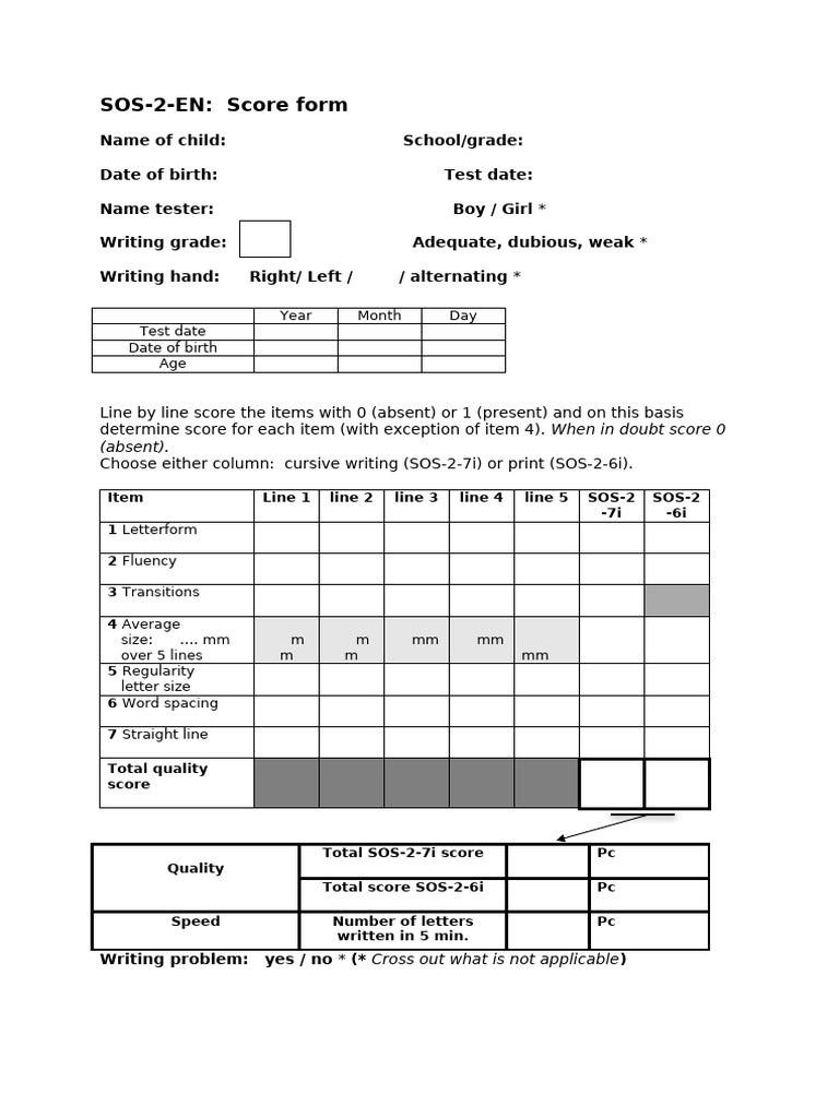 Score form- SOS-2-EN | PDF