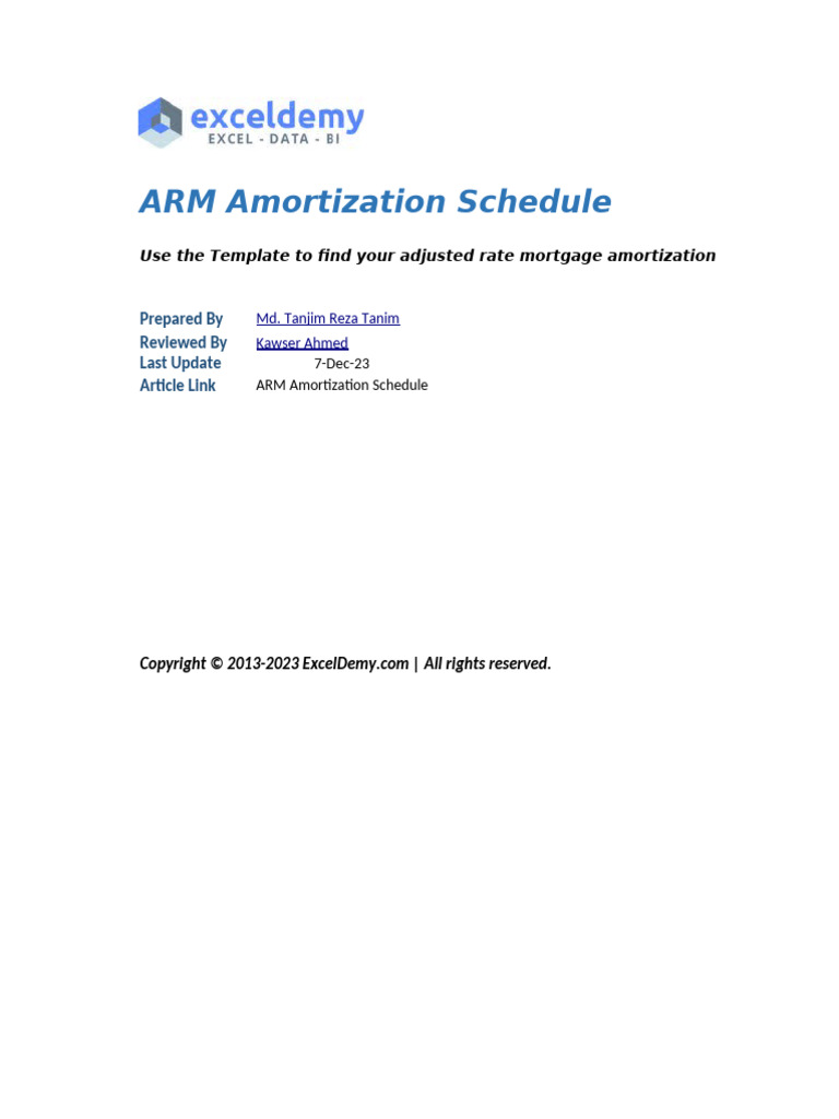 ARM Amortization Schedule Template | PDF