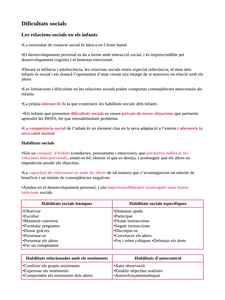 Aificultats socials en infants | PDF