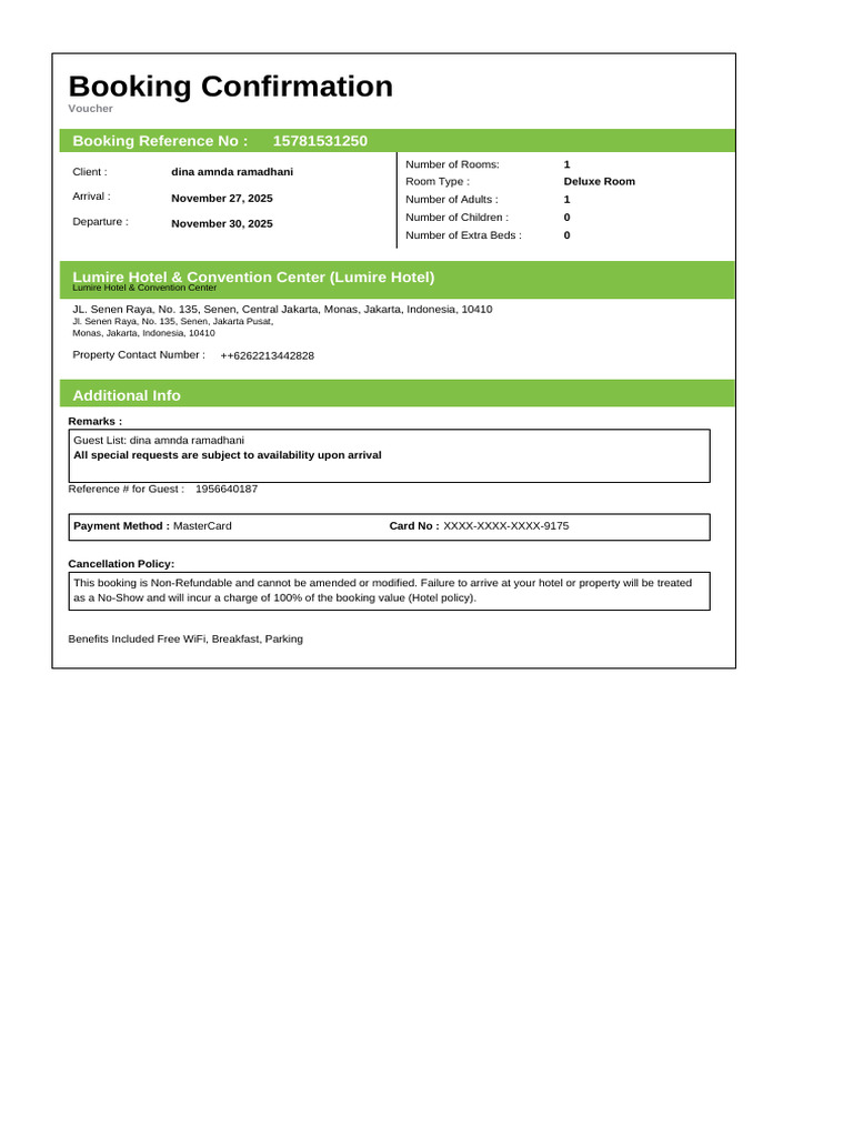 Confirmation for Booking ID # 1956640187 | PDF