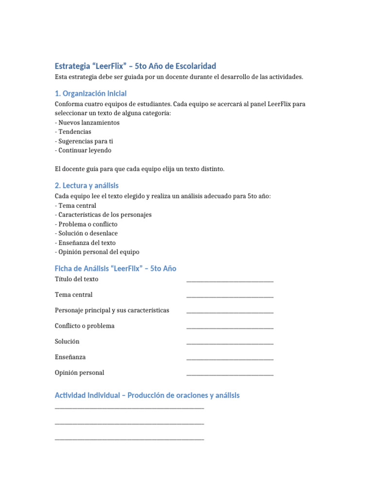 Estrategia LeerFlix para 5to Año | PDF