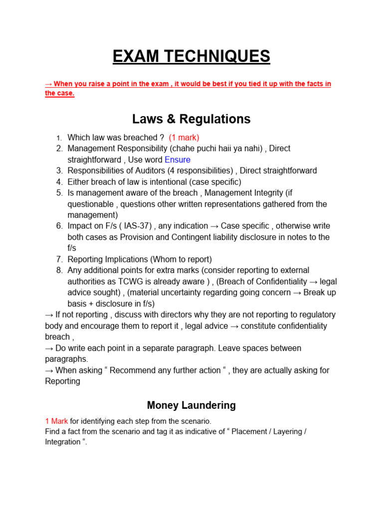 Aaa Acca-Exam Techniques | PDF | Audit | Financial Services