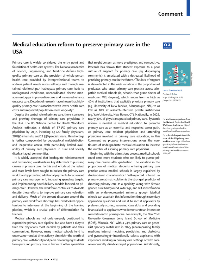 Medical Education Reform to Preserve Primary Care | PDF | Family ...