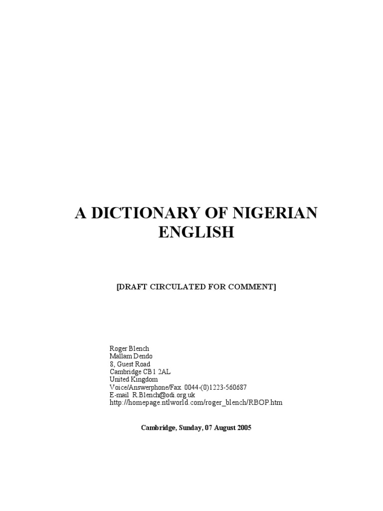 Nigerian English Dictionary | PDF | Verb | Phrase