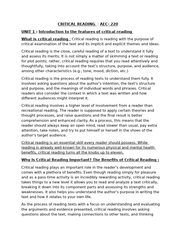 Essential Guide to Critical Reading | PDF | Thought | Reading Comprehension