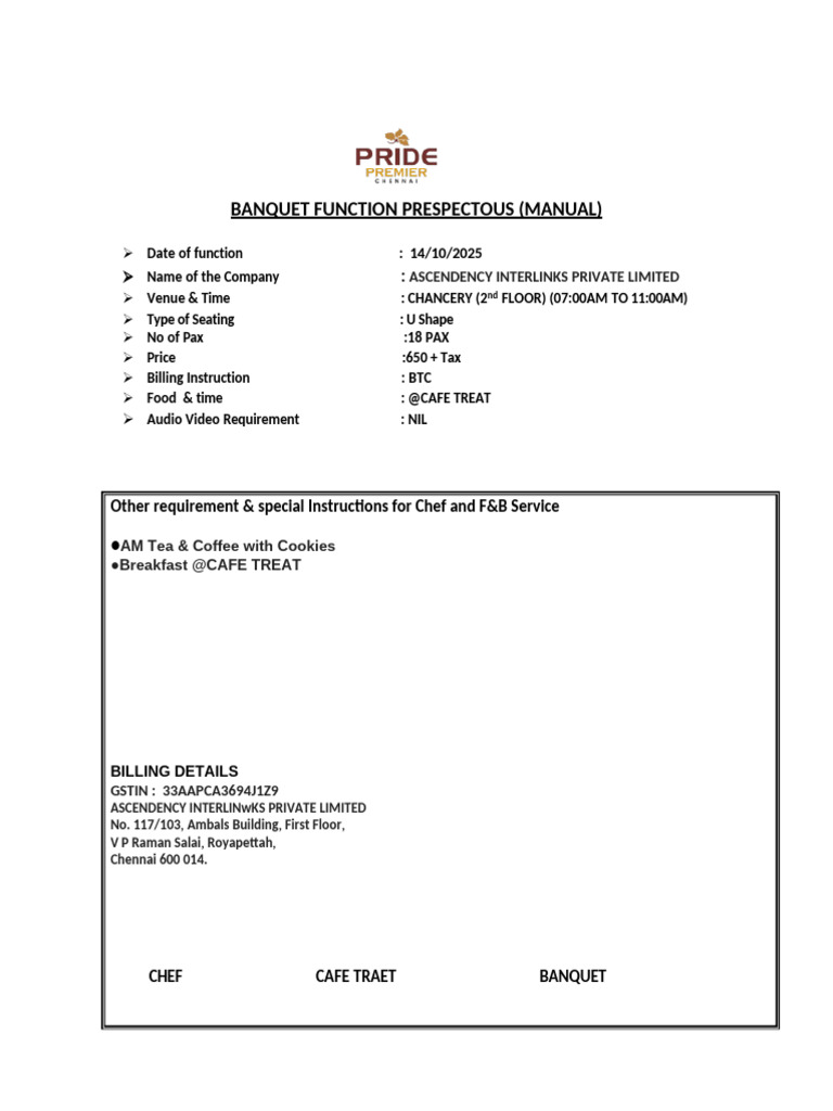 Banquet FP for BNI Energy on 14'Th OCT | PDF