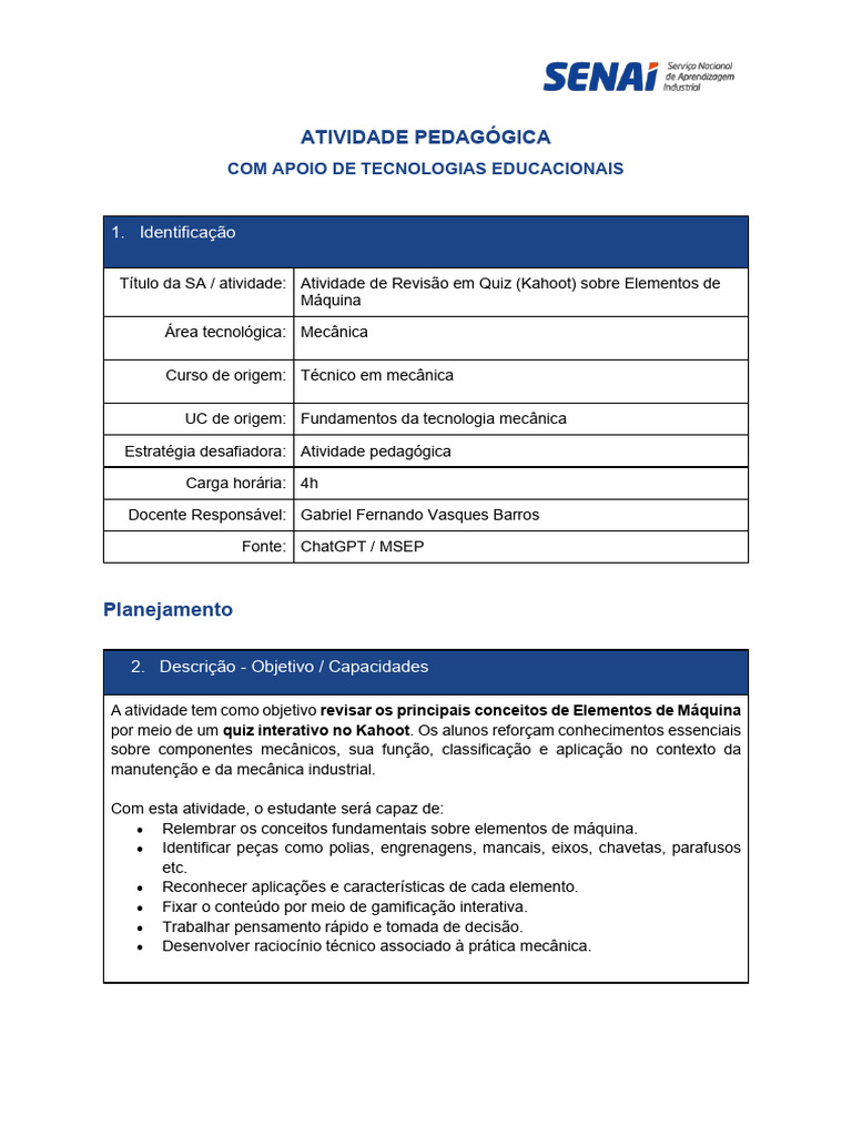 Atividade de Revisão em Quiz (Kahoot) sobre Elementos de Máquina | PDF ...