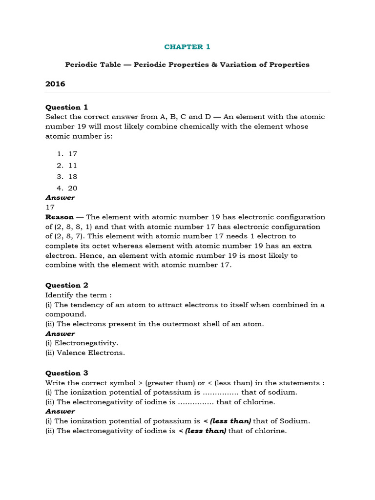 Periodic Table Properties Explained | PDF | Periodic Table | Ion