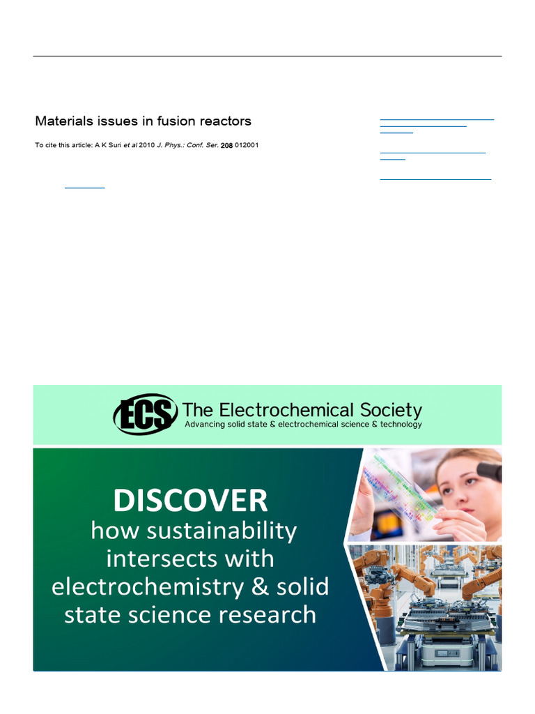 Materials Issues in Fusion Reactors | PDF | Tokamak | Fusion Power