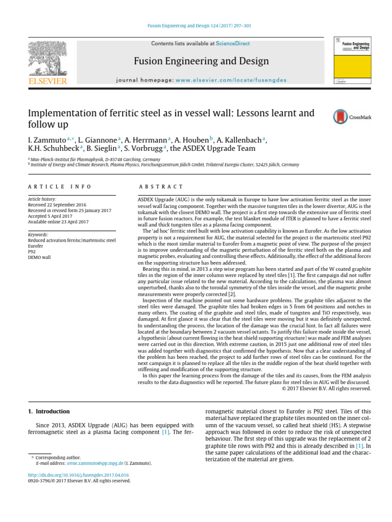 Ferritic Steel in Fusion Reactor Walls | PDF | Fusion Power ...