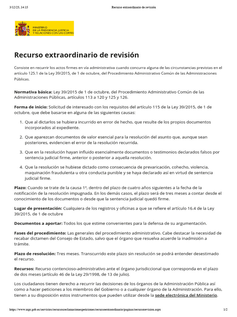 Recurso Extraordinario de Revisión Administrativa | PDF | Sentencia ...